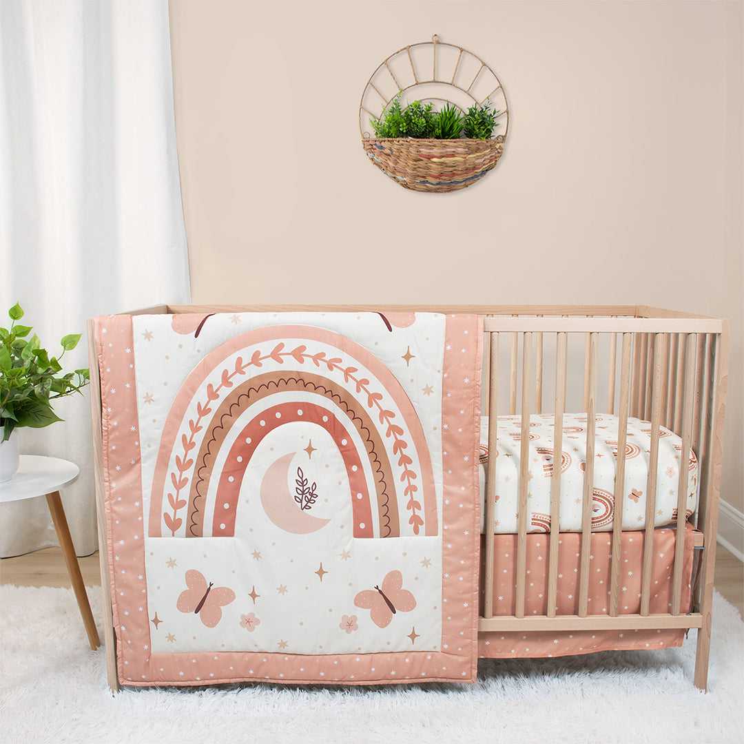 Boho Rainbow 3 Piece Baby Crib Bedding Set for Girls
